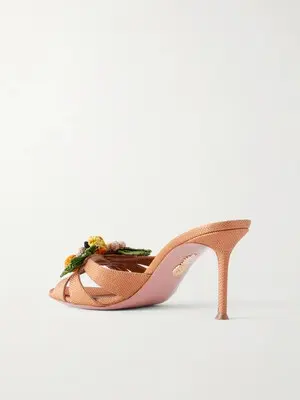 AQUAZZURA Raffia Embellished High Heel Mules