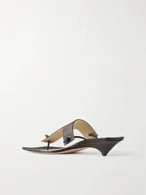 CHRISTEN Edge T-strap Lizard-effect Leather Sandals - Black