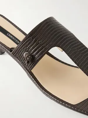 CHRISTEN Edge T-strap Lizard-effect Leather Sandals - Black