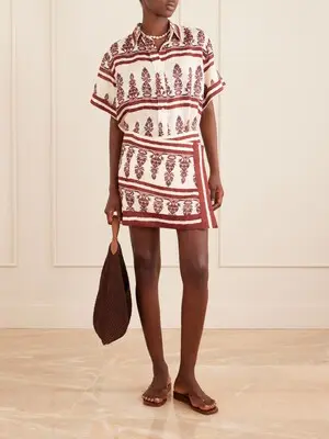 Johanna Ortiz Printed Linen Mini Wrap Skirt - Neutrals