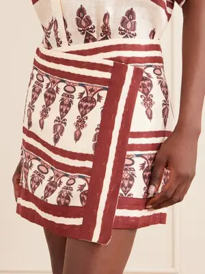 Johanna Ortiz Printed Linen Mini Wrap Skirt - Neutrals