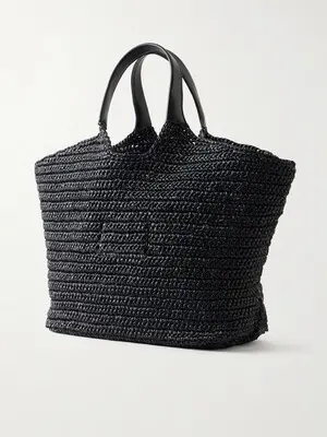 Balmain Large Logo Embroidered Raffia Tote - Black