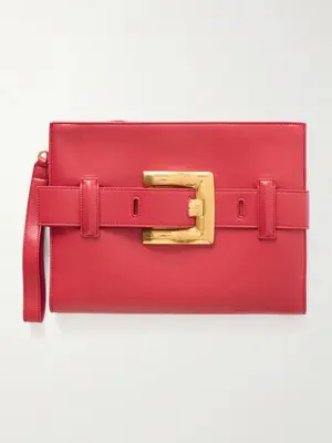 Balmain Anthem Buckled Leather Clutch - Red
