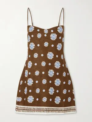 CALA DE LA CRUZ Lucca Printed Linen Mini Dress - Brown