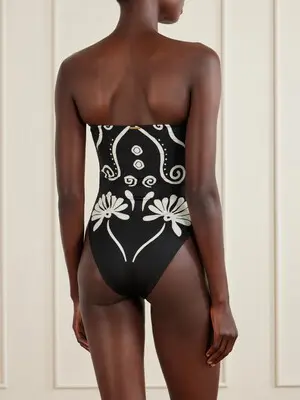 CALA DE LA CRUZ Lore Strapless Floral-print One-piece Swimsuit - Black