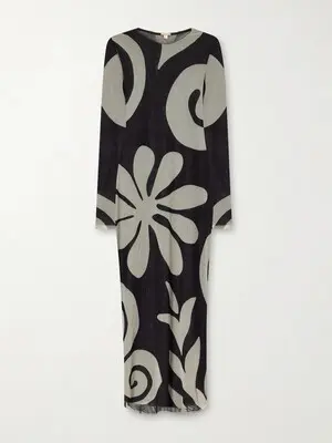 CALA DE LA CRUZ Tania Printed Mesh Midi Dress - Black