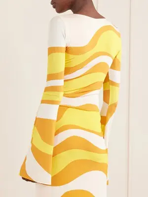 CALA DE LA CRUZ Aelin Ruched Printed Jersey Top