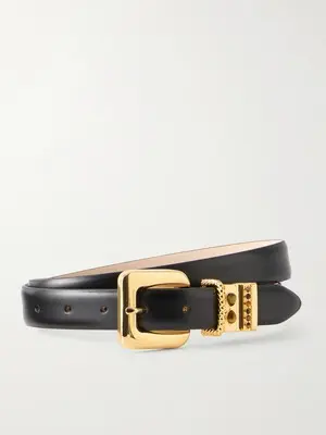 DEHANCHE Mara Stone Embellished Leather Belt - Black