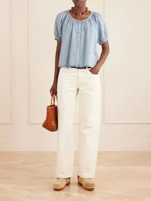 FRAME The Resort Cotton And Tencel™ Lyocell-blend Chambray Blouse - Blue