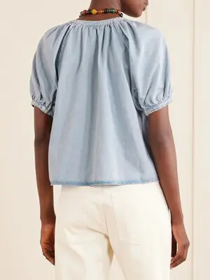 FRAME The Resort Cotton And Tencel™ Lyocell-blend Chambray Blouse - Blue