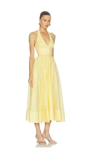 CAMILA COELHO Linen Halterneck Midi Dress - Maize