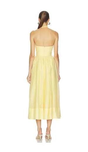 CAMILA COELHO Linen Halterneck Midi Dress - Maize