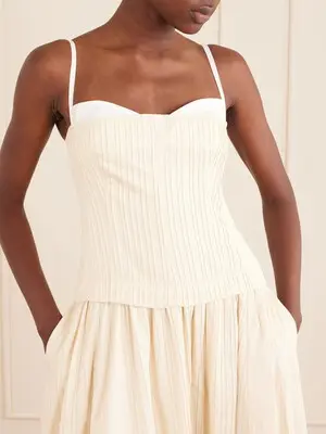 Simkhai Quinlin Striped Satin Bustier Midi Dress - Neutrals
