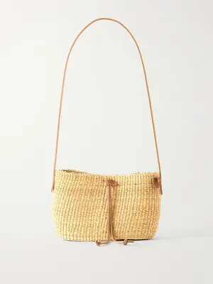 Muuñ Nina Leather-trimmed Raffia Shoulder Bag