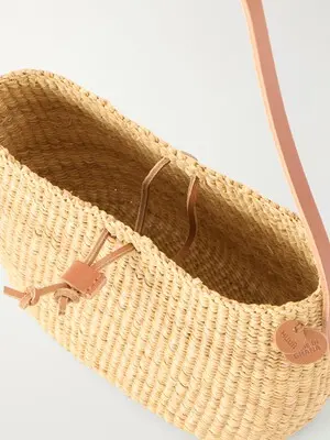 Muuñ Nina Leather-trimmed Raffia Shoulder Bag