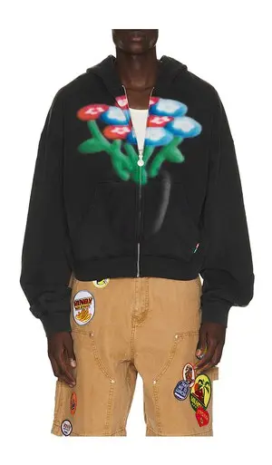 VANDYTHEPINK Spray Flower Zip Up Hoodie - Black