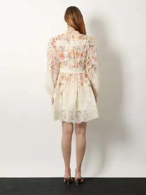 Zimmermann Luna Linen And Silk Dress With Lace Inserts