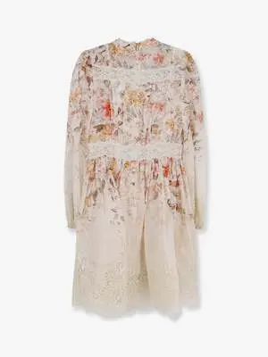 Zimmermann Luna Linen And Silk Dress With Lace Inserts