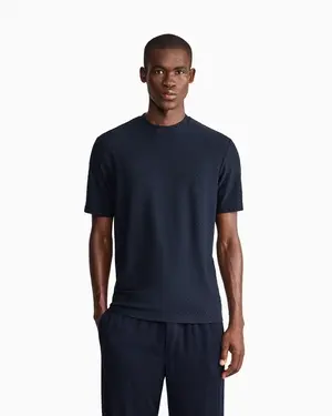 Giorgio Armani T-shirt Regular Fit Chevron Jacquard Stretch Virgin Wool - Navy Blue