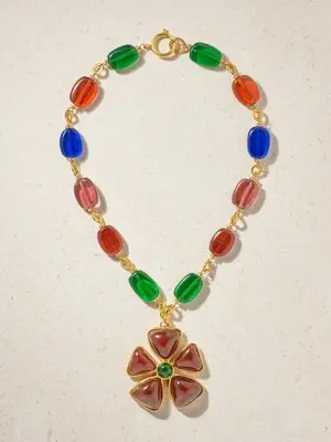 SUSAN CAPLAN Chanel Vintage 1980 Gold-plated Gripoix Crystal Necklace