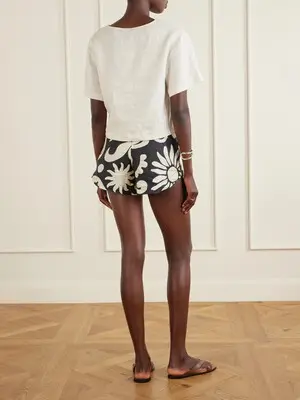 CALA DE LA CRUZ Bahamas Printed Linen Shorts