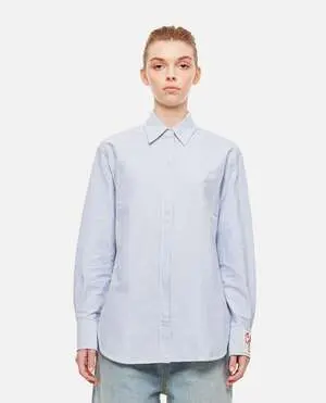 GOLDEN GOOSE Striped Cotton Oxford Shirt - Azzurro