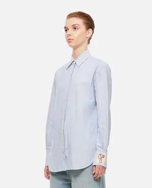 GOLDEN GOOSE Striped Cotton Oxford Shirt - Azzurro