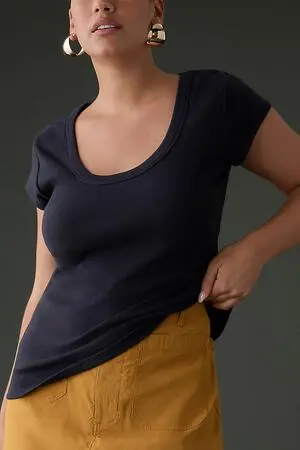 PILCRO Slim Scoop-neck Tee - Black