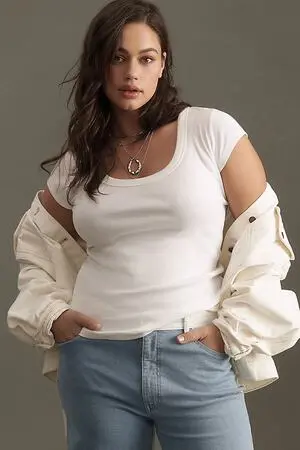 PILCRO Slim Scoop-neck Tee - Ivory