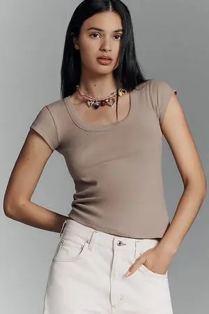 PILCRO Slim Scoop-neck Tee - Neutral