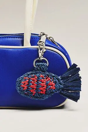 DAMSON MADDER Raffia Fish Bag Charm - Blue Fish