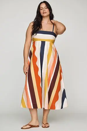 DE LORETA Cotton Abstract Stripe Midi Dress