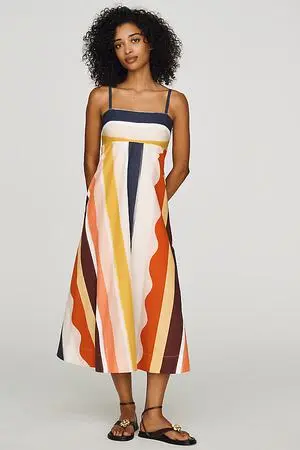 DE LORETA Cotton Abstract Stripe Midi Dress