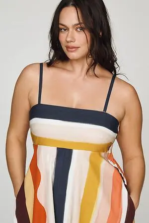 DE LORETA Cotton Abstract Stripe Midi Dress
