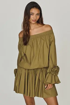 Essentiel Antwerp Off-shoulder Dress With Statement Cuffs - Avocado