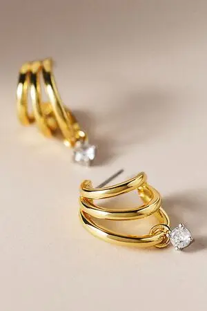 CZ BY KENNETH JAY LANE Triple Hoop Earrings With Cubic Zirconia - Gold