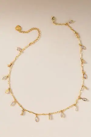 Anthropologie 14k -plated Brass Cubic Zirconia Gemstone Choker Necklace - Gold