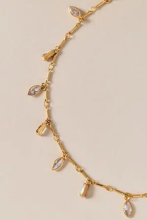 Anthropologie 14k -plated Brass Cubic Zirconia Gemstone Choker Necklace
