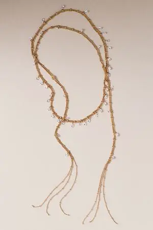 Anthropologie Beaded Fringe Scarf Necklace - Gold