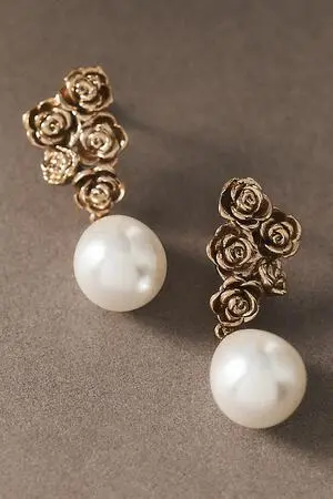 OLIVE & PIPER Alessandra Rosette Pearl Drop Earrgs - Gold