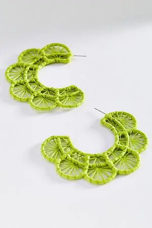 Anthropologie Woven Rattan Hoop Earrings Lime