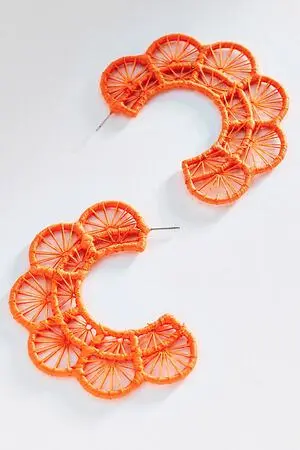 Anthropologie Woven Rattan Hoop Earrings - Orange