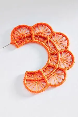 Anthropologie Woven Rattan Hoop Earrings - Orange