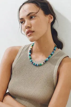 Anthropologie Chunky Beaded Necklace - Turquoise