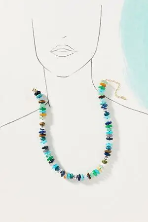Anthropologie Chunky Beaded Necklace - Turquoise