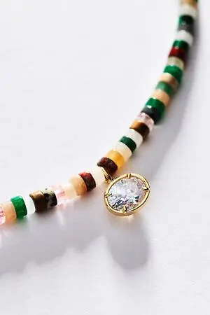 Anthropologie Beaded Shell Pendant Necklace - Multi