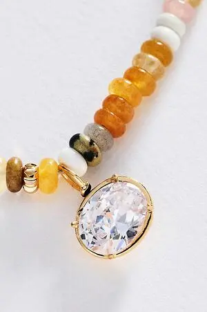 Anthropologie Beaded Shell Pendant Necklace - Neutral