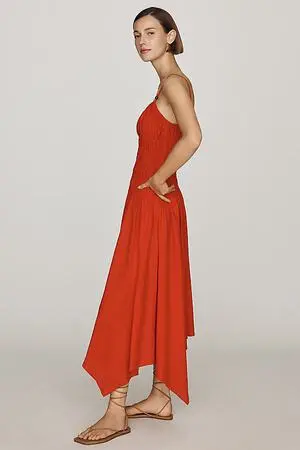 Avec Les Filles Shirred Midi Dress - Bright Red