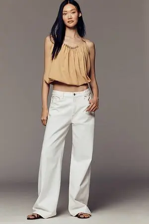 Anthropologie Embellished Bubble Top - Iced Coffee