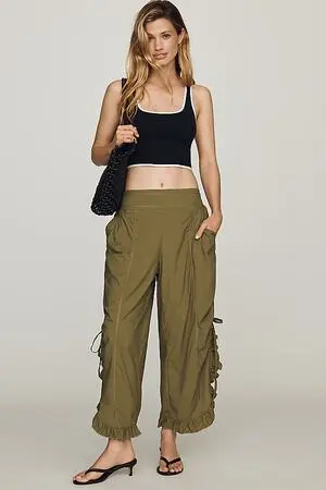 DAILY PRACTICE Ruffle Detail Cotton Blend Pants - Olive